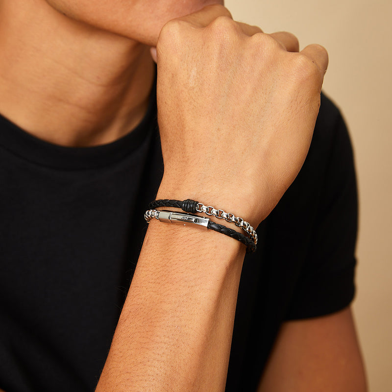 Jonas Studio Men's Braided Leather & Silver Chain Wrap Bracelet in ...